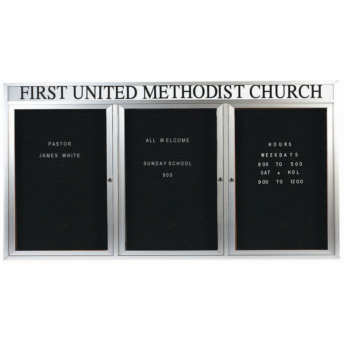 3 Door Enclosed Letter Board with Header- Indoor Usage – Allen Display