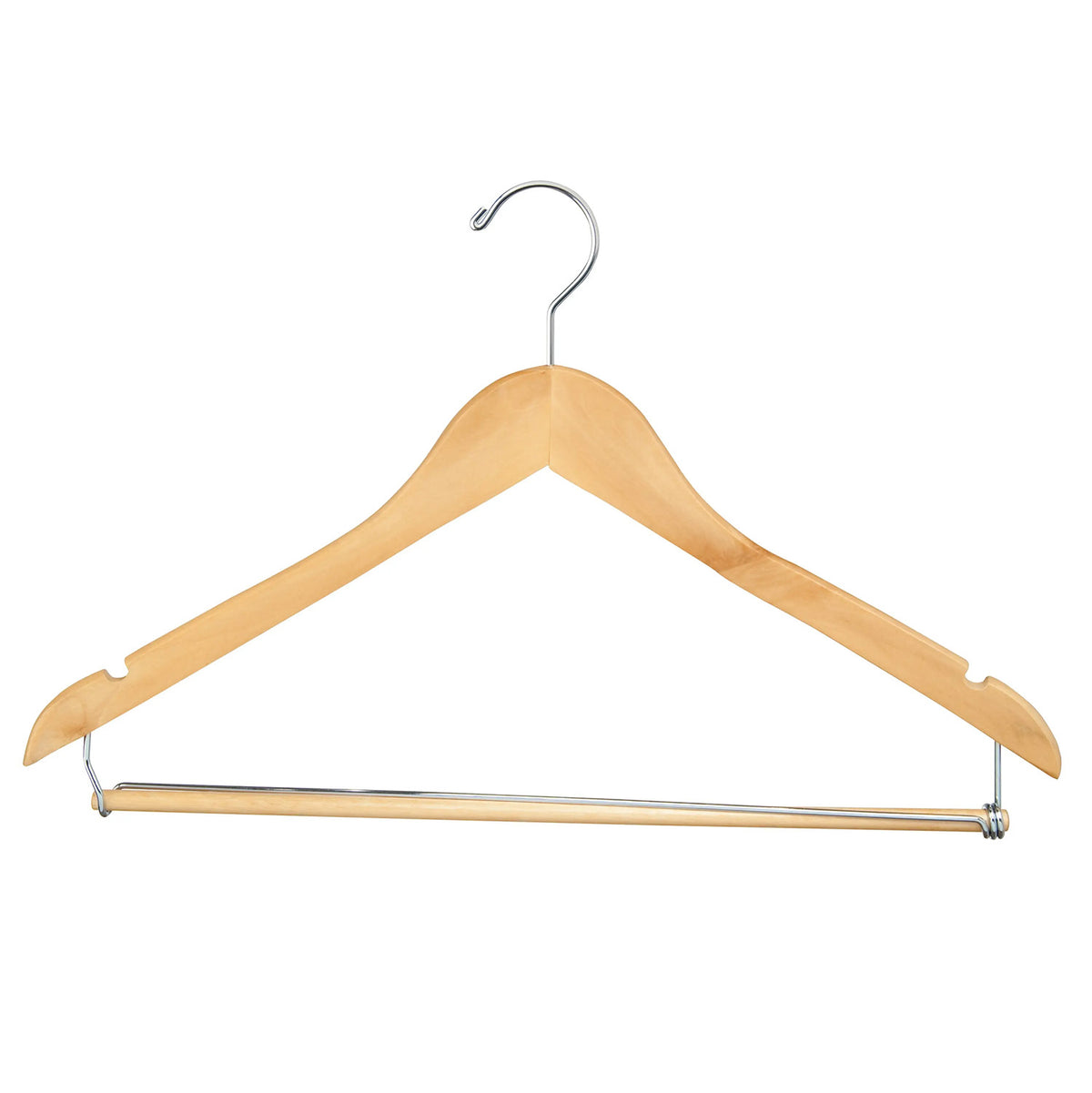 17" Wishbone Suit Hanger with Chrome Hook and Wooden Lock Bar on Sprin ...