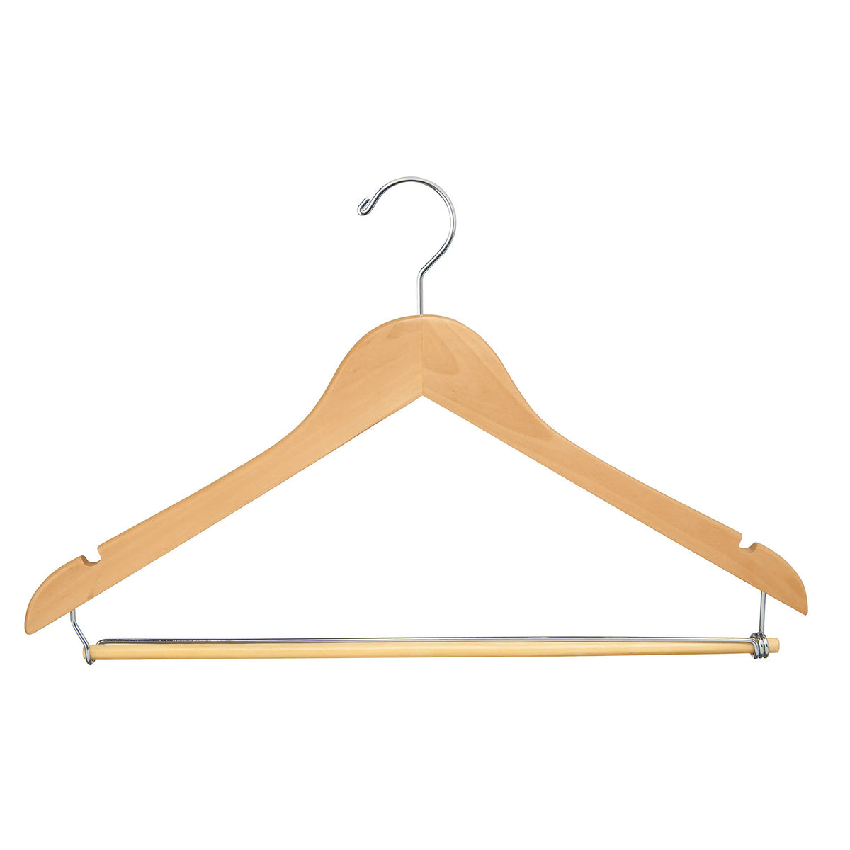 17" Flat Suit Hanger w/ Chrome Hook and Wooden Lock Bar on Spring - BO ...